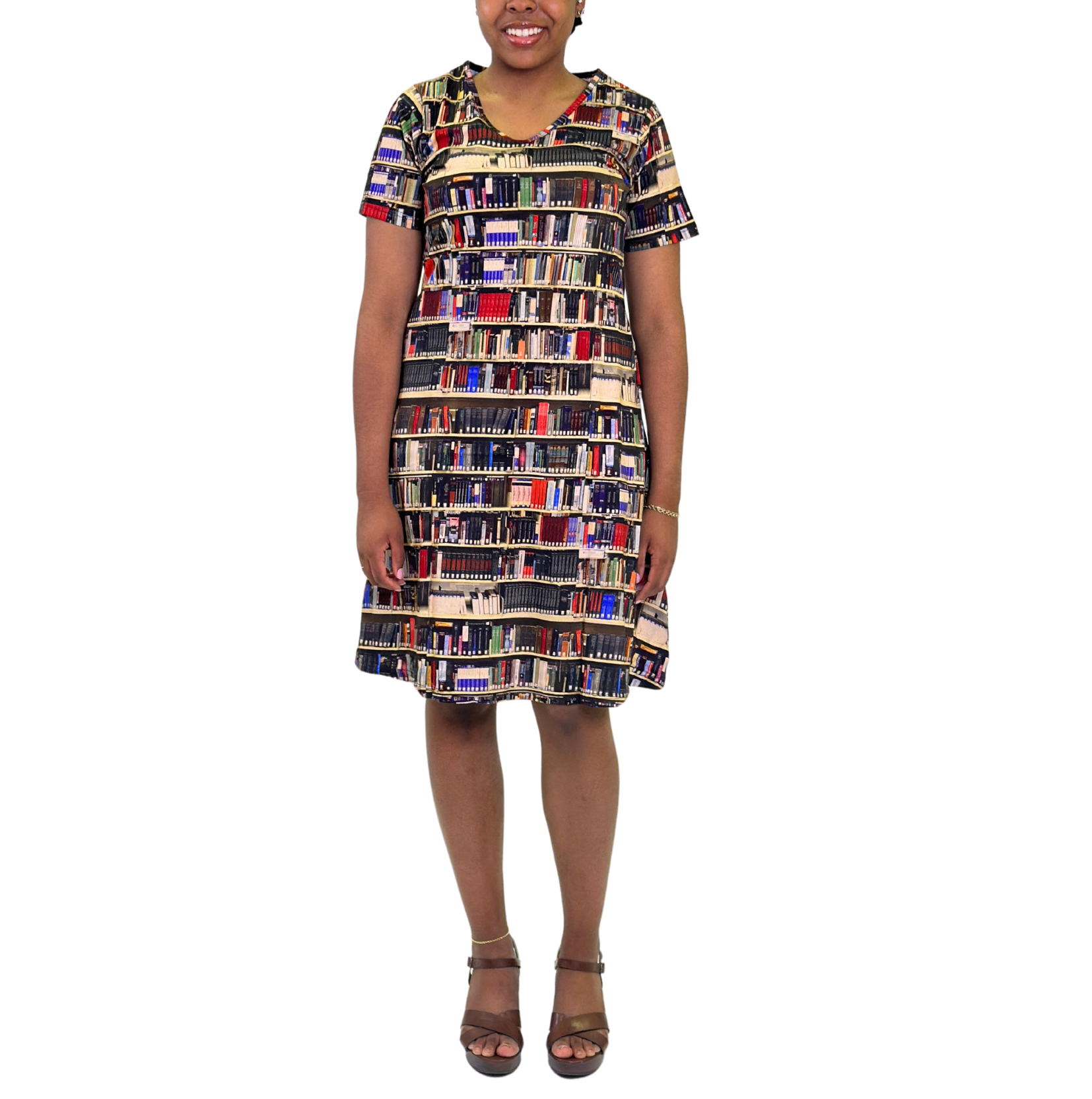 Library Shelves A-Line Dress (No Waist Seam)
