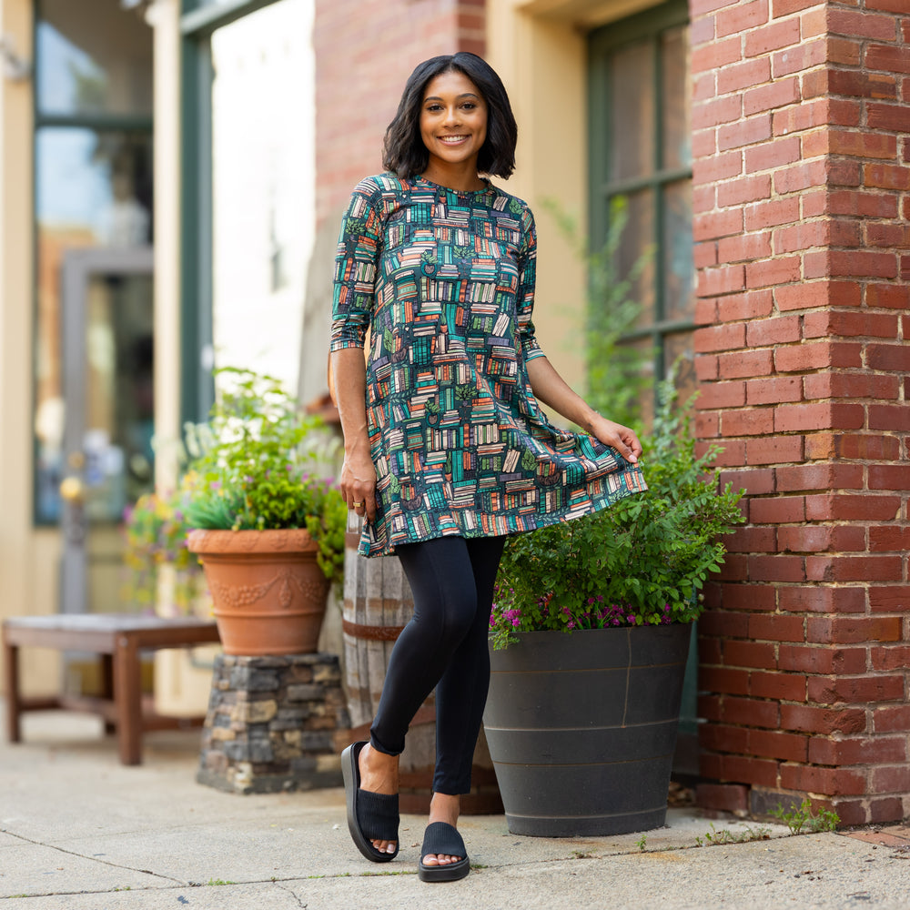 Botanical Library 3/4th Sleeve Swing Dress Svaha USA