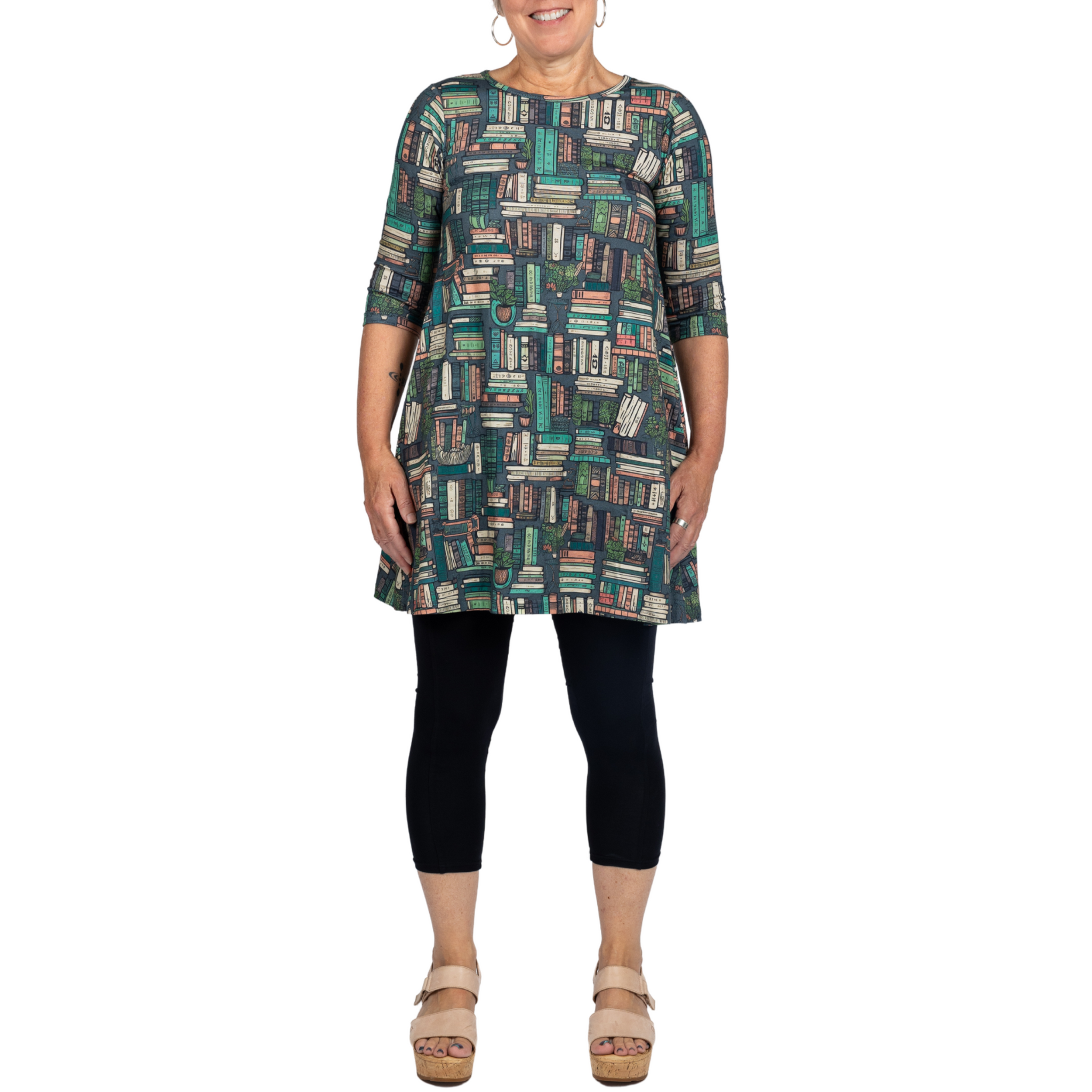 Botanical Library 3/4th Sleeve Swing Dress Svaha USA