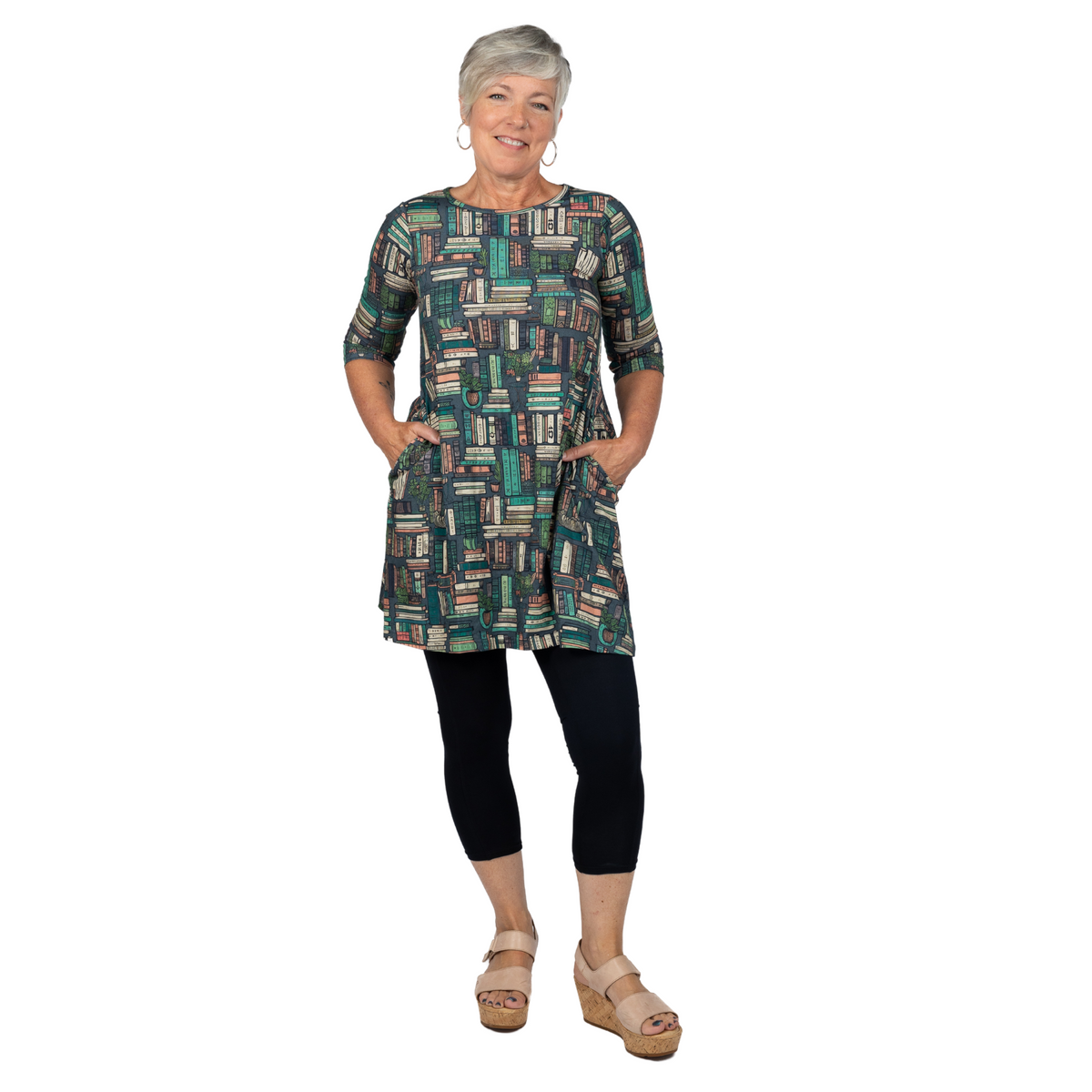 Botanical Library 3/4th Sleeve Swing Dress Svaha USA