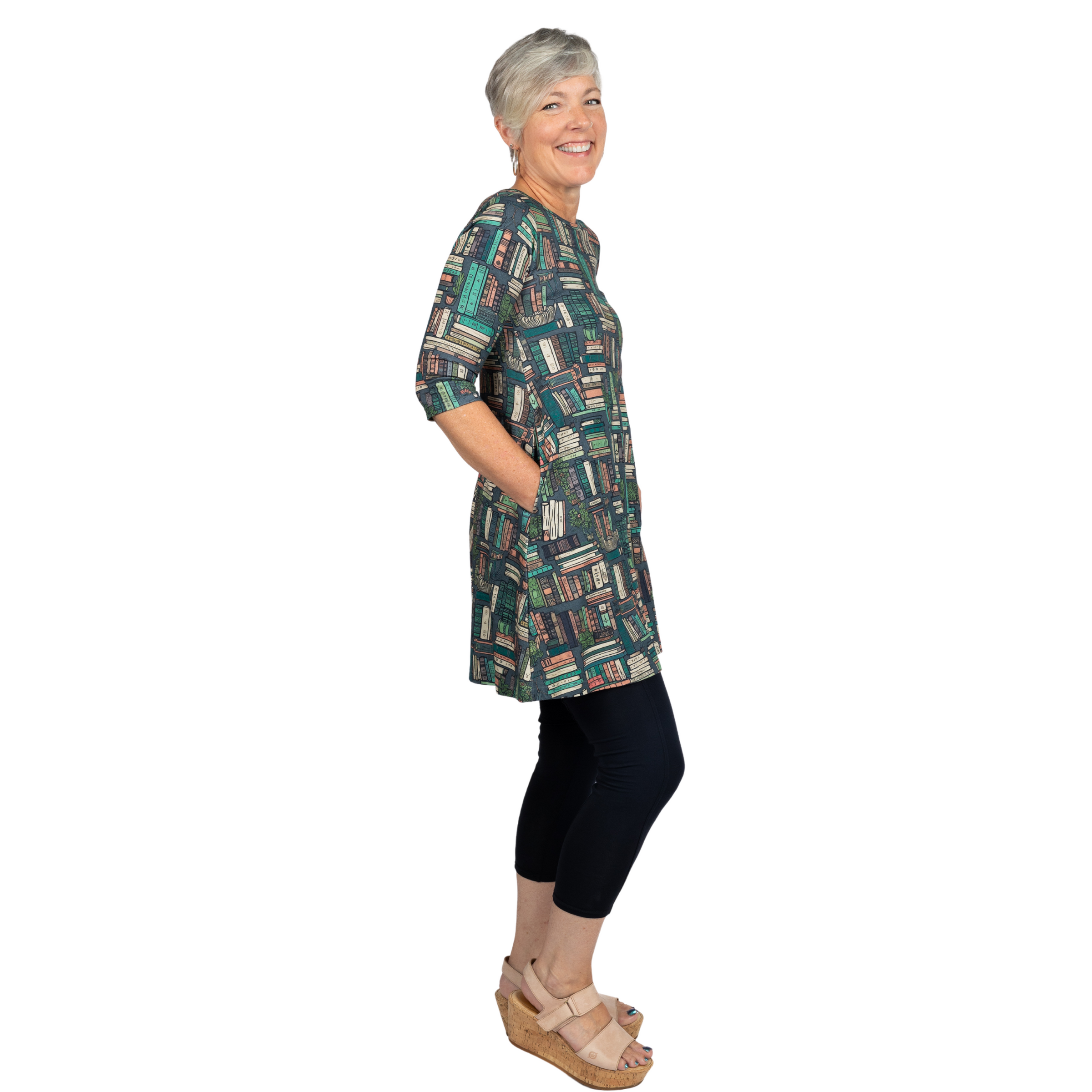 Botanical Library 3/4th Sleeve Swing Dress Svaha USA