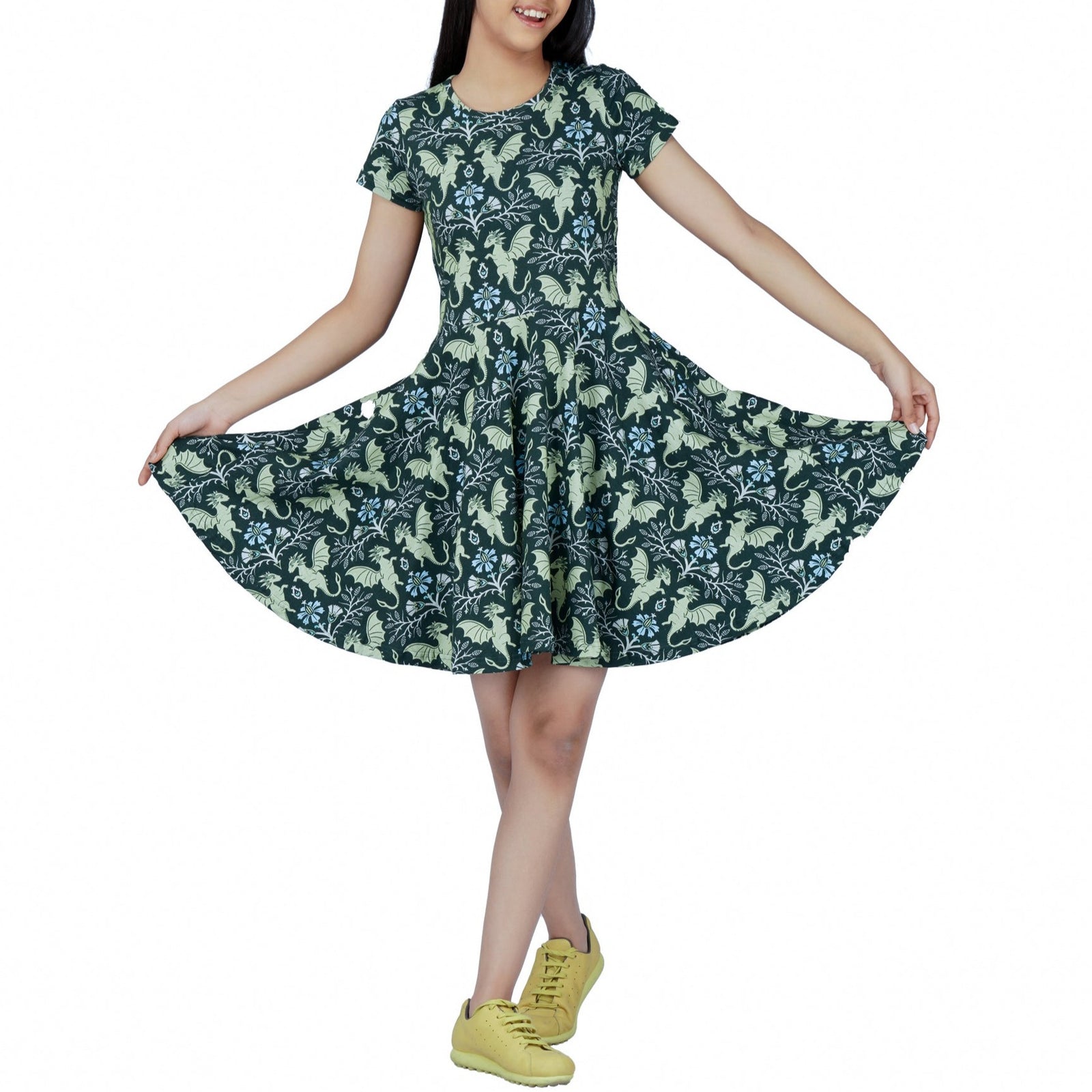 Dragons Damask Kids Twirl Dress Svaha USA