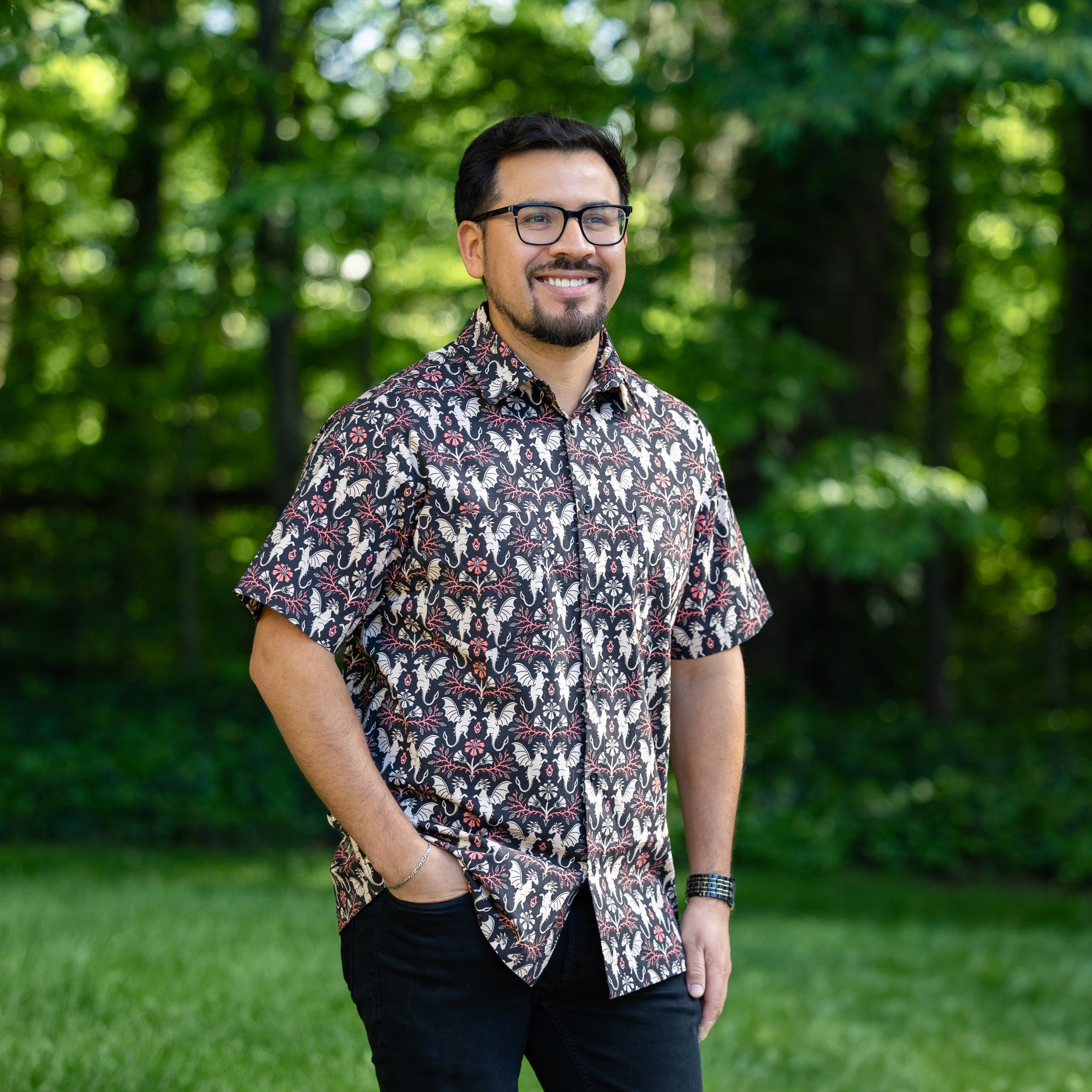 Dragon Damask Ruby Short Sleeves Button-Up Shirt Svaha USA