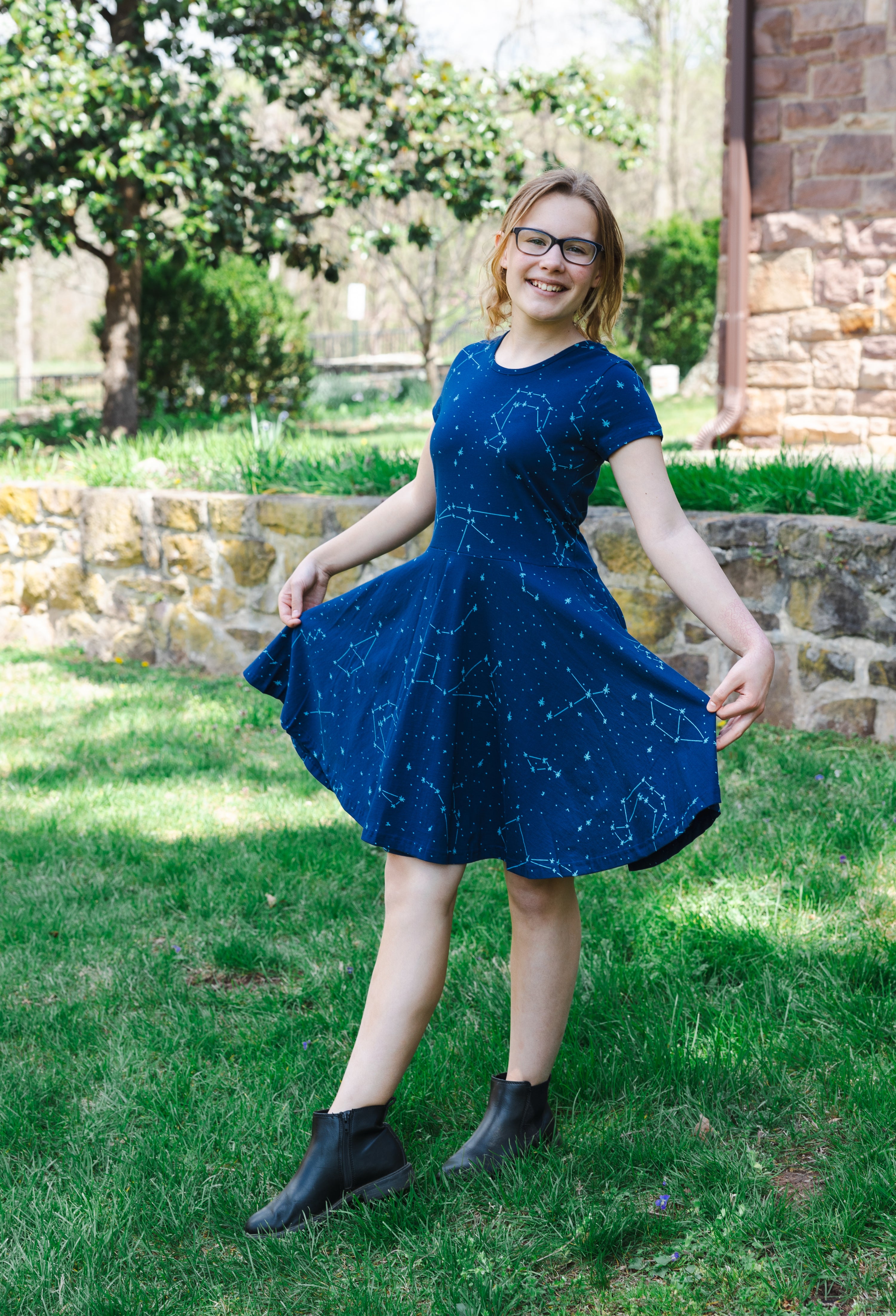Constellations Glow-in-the-dark Navy Kids Dress Svaha USA