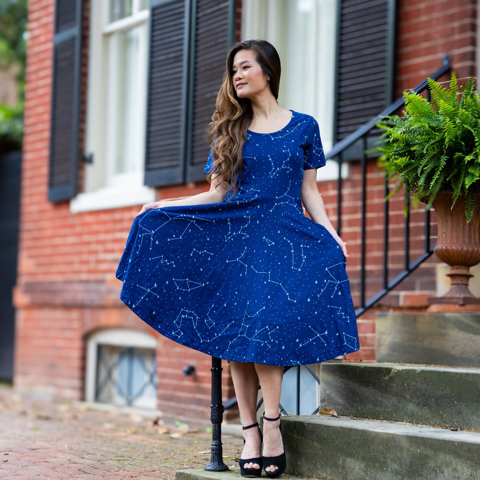 Constellations Glow-in-the-Dark Navy Twirl Dress Svaha USA