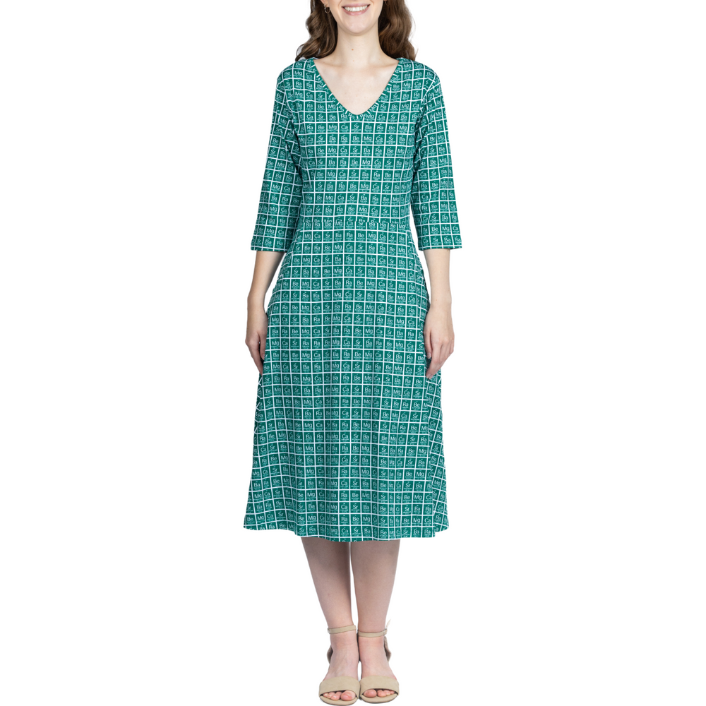 Periodic Table 3/4th Sleeves Midi Dress (With Waist Seam) Svaha USA